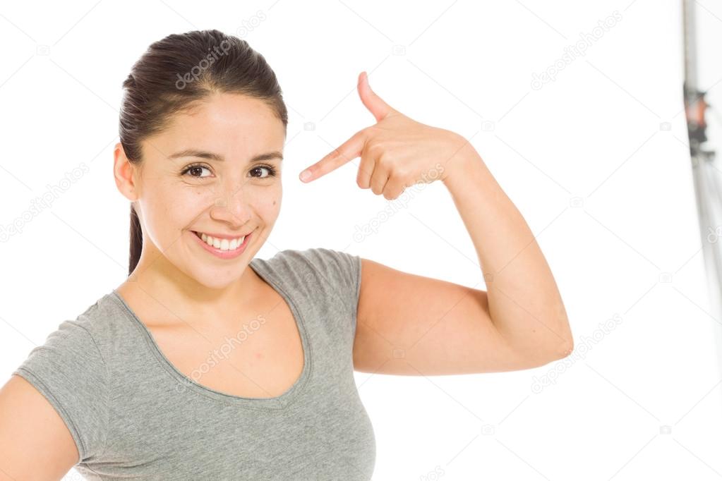 Model pointing to herself Stock Photo by ©Bruno135 78691844