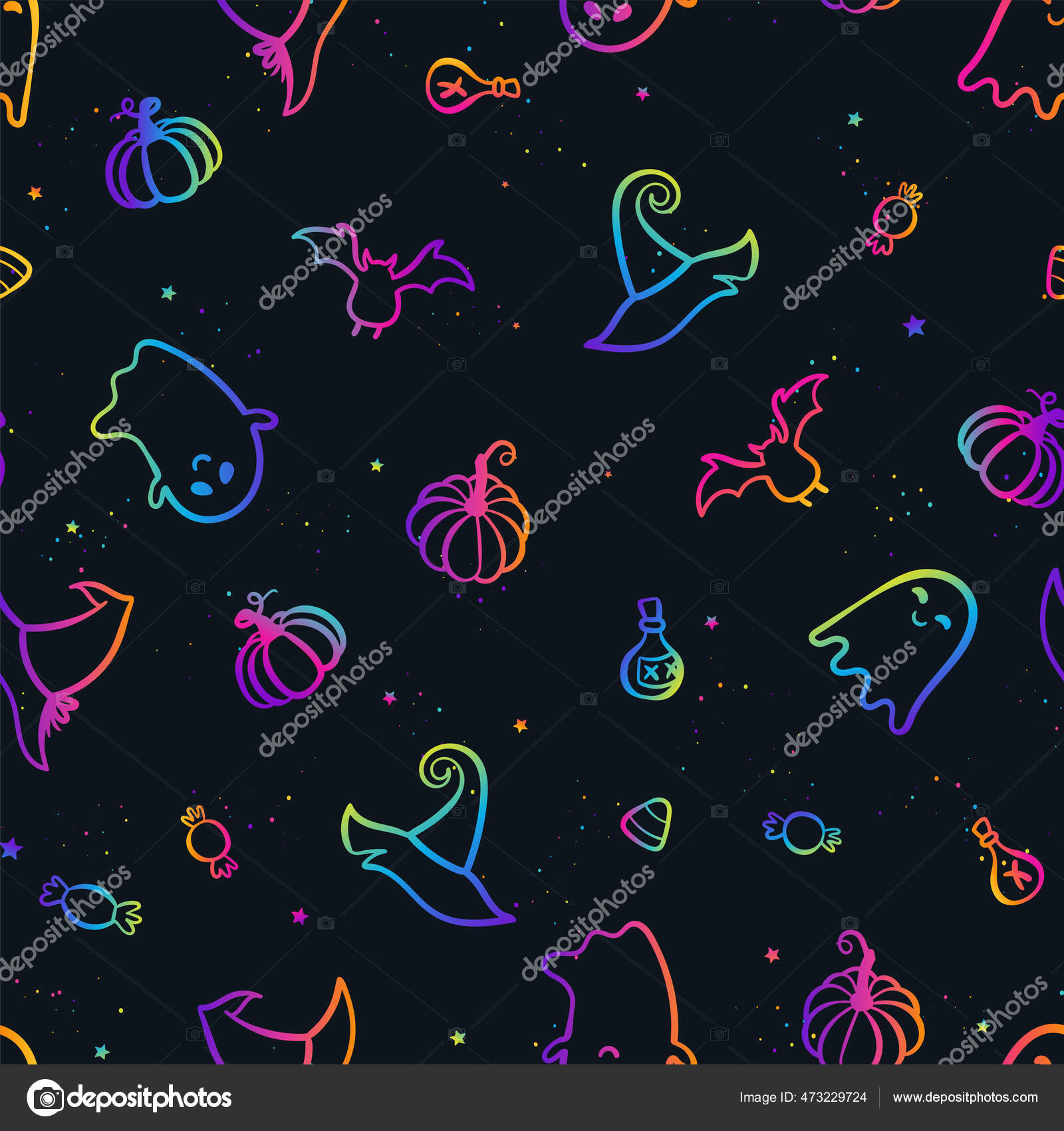 Colorful Fun Hand Drawn Halloween Faces Cute Background Vibrant ...