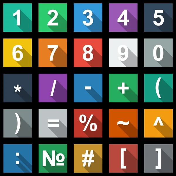Numbers and Mathematical Icons set in flat style with long shado Stock ...