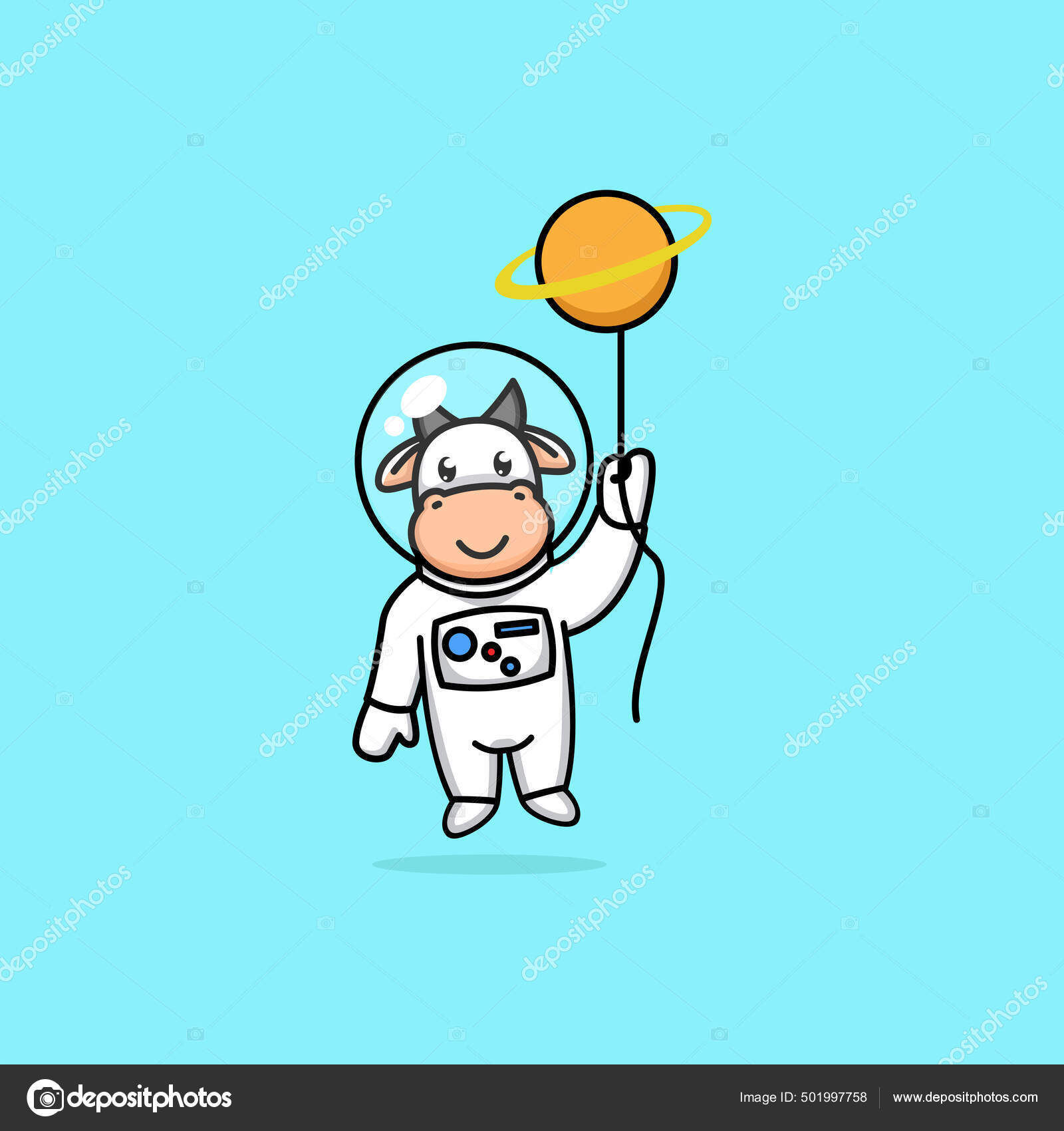 Vaca Astronauta Astronauta De Vaca Linda Flotando En: Vector De Stock