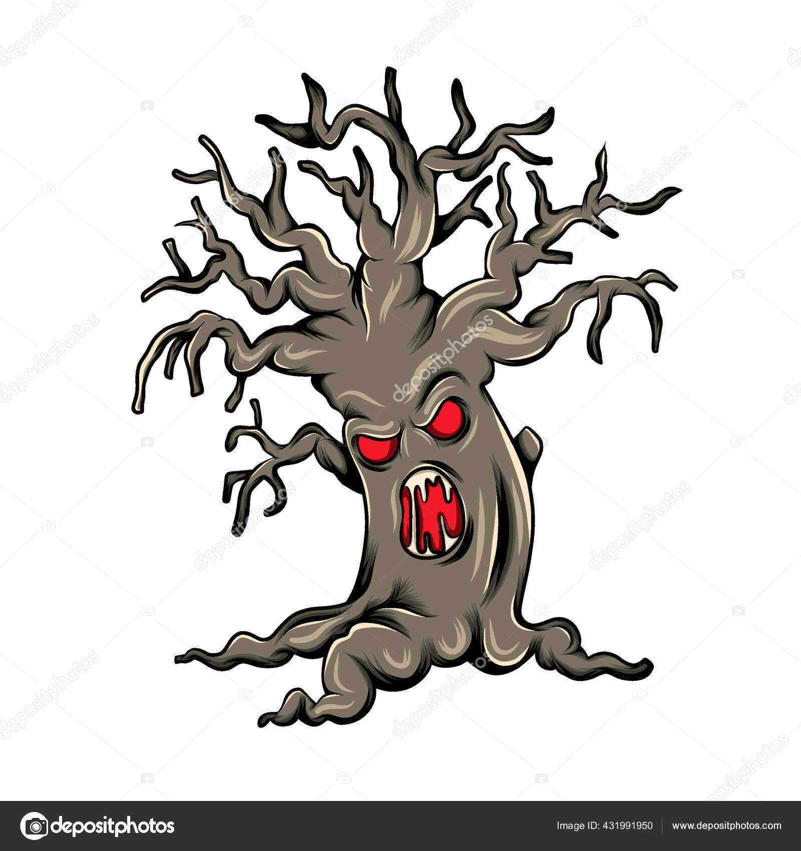 Illustration Monster Brown Tree Face Trunk Halloweens Edition Stock ...