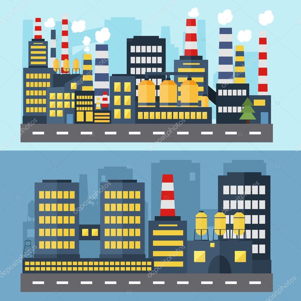 Horizontal banners with factory buildings — Stock Vector © owllee #89300564