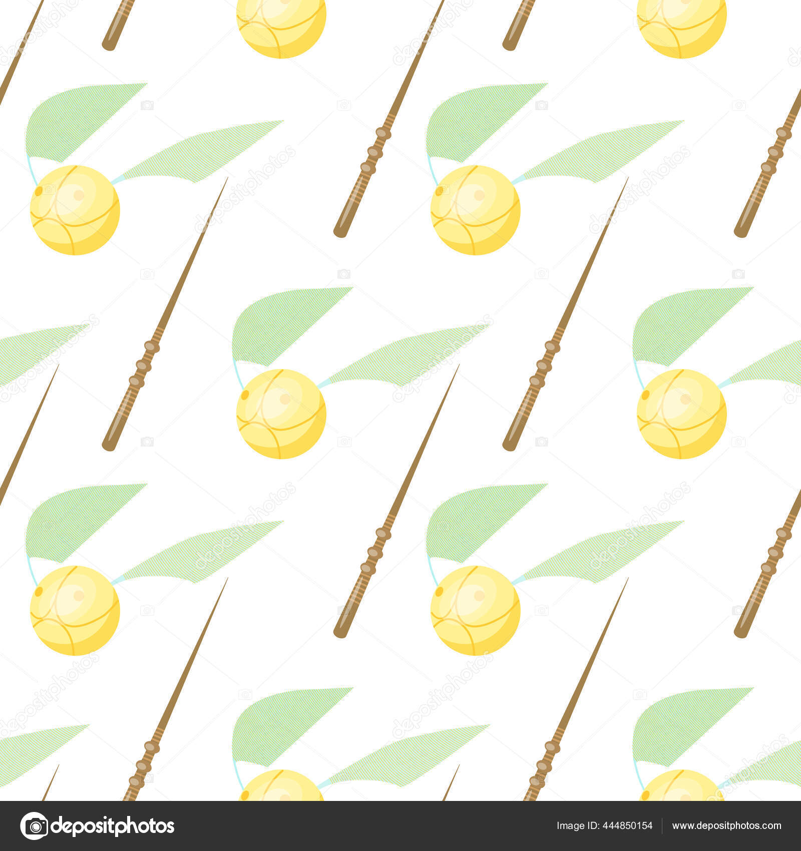 Golden Snitch Magic Wand Seamless Pattern White Background Subjects ...