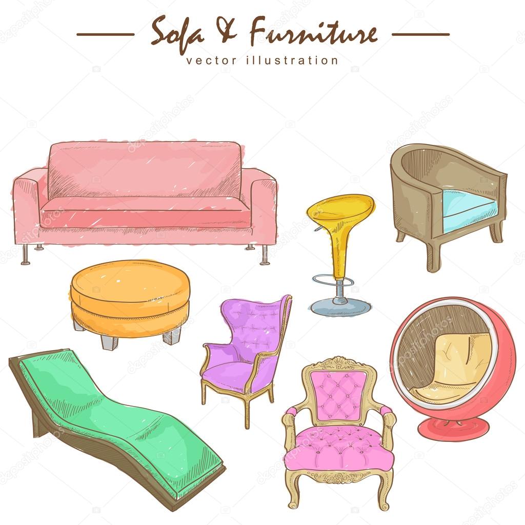 Furniture collection sketch drawing vector Stock Vector Image by ...