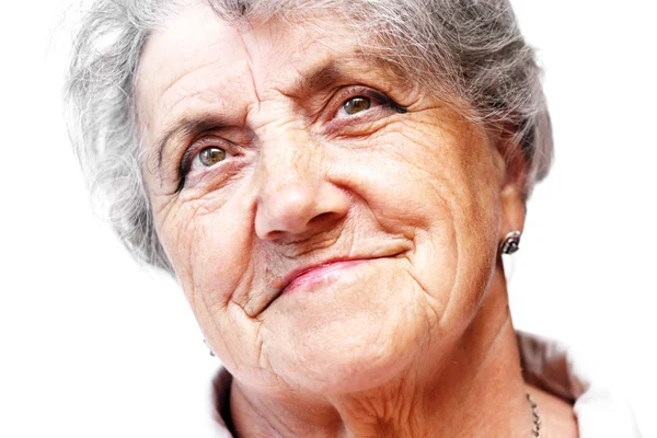 Happy old woman face on white ⬇ Stock Photo, Image by © pavelkubarkov ...