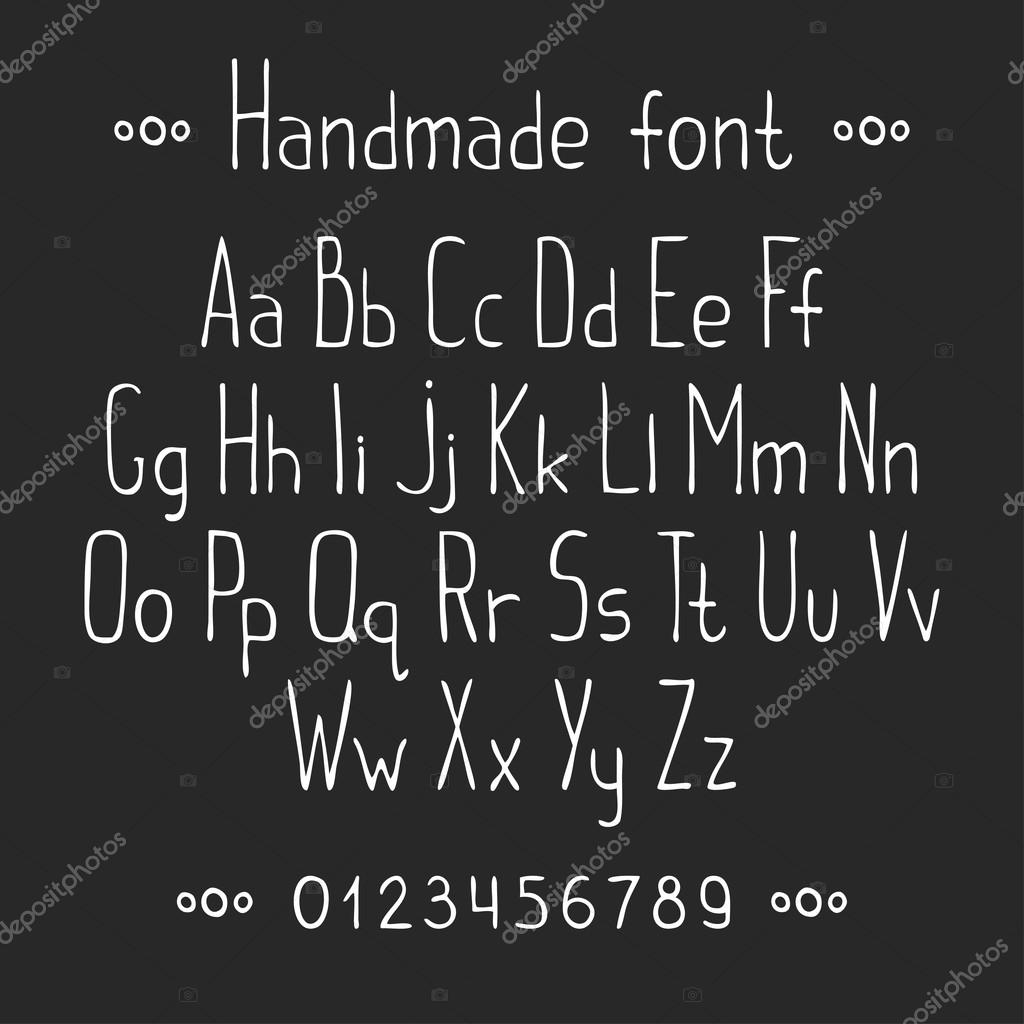 Simple Monochrome Hand Drawn Font Complete Abc Alphabet Set Vector