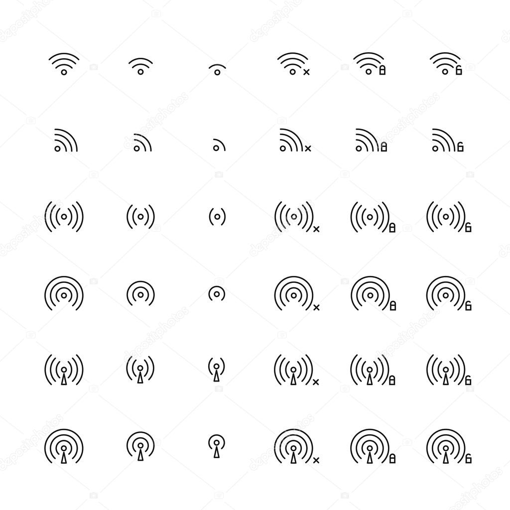 Set of different flat vector wi-fi and wireless icons for communicate ...