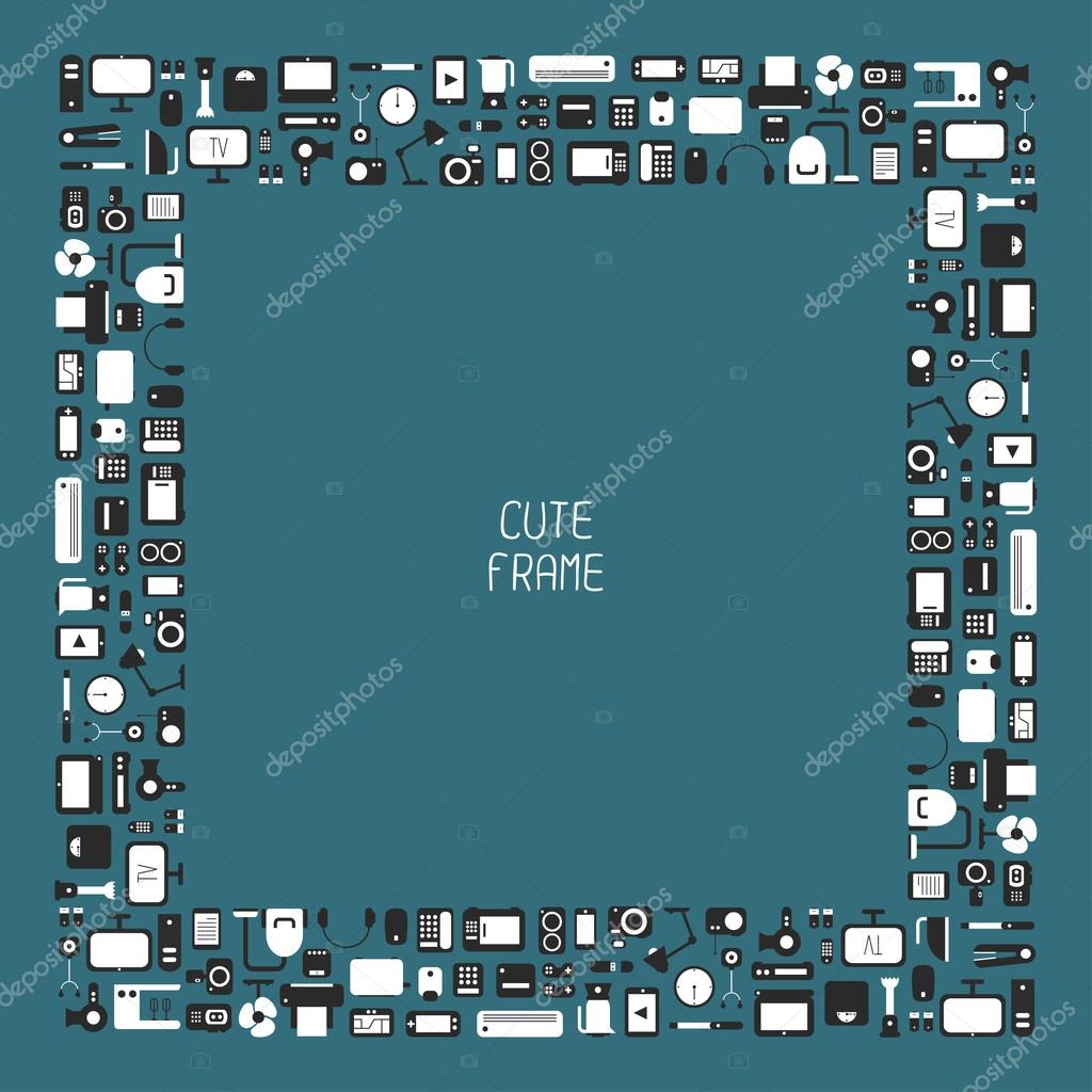 Frame of electronic devices and home appliances colorful icons set in ...