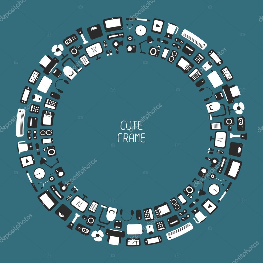 Frame of electronic devices and home appliances colorful icons set in ...