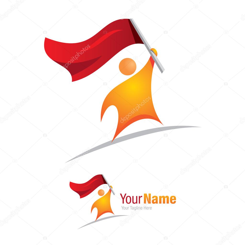Man with flag conqueror graphic design logo icon Stock Vector Image by ...