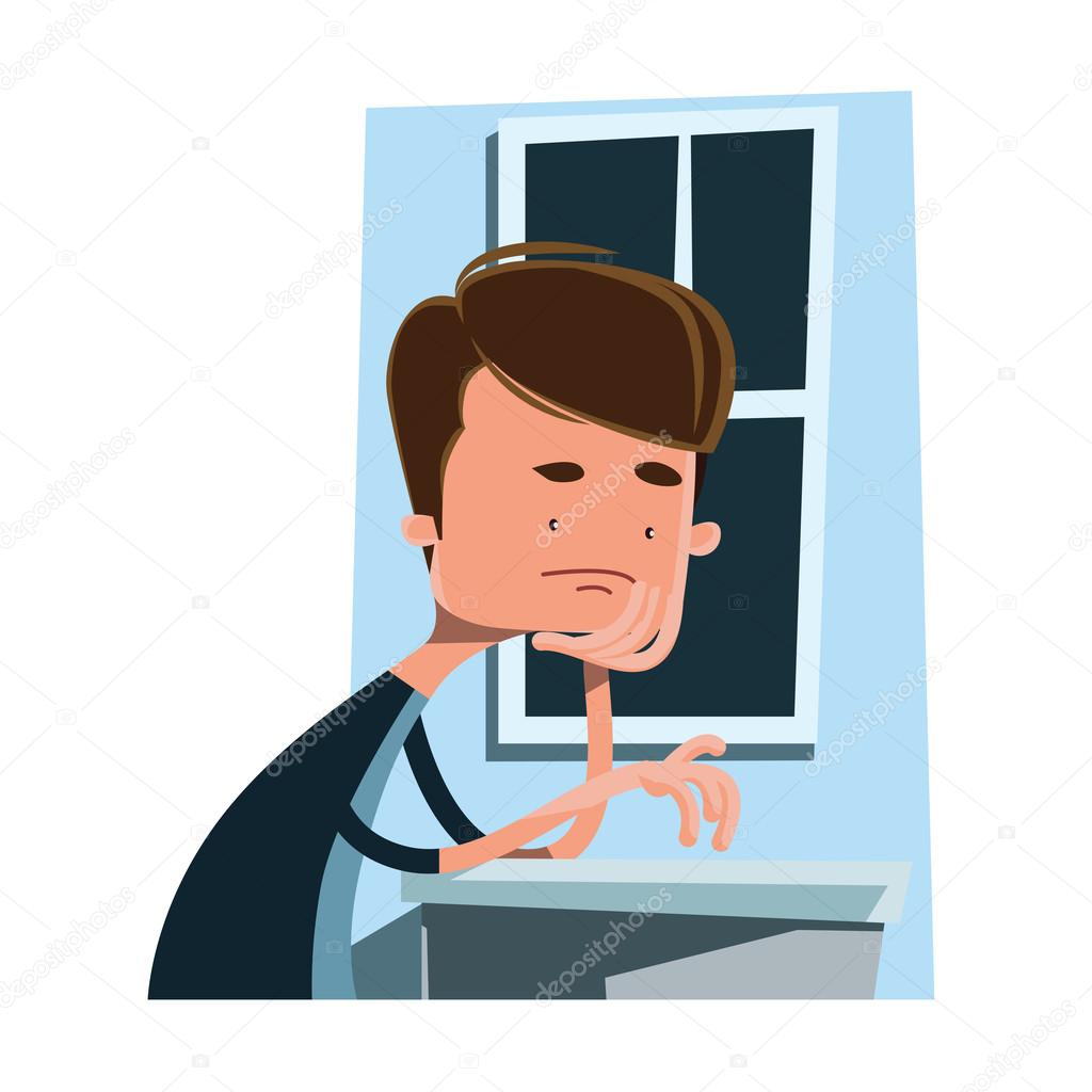 Man waiting next to a window vector illustration cartoon character ...