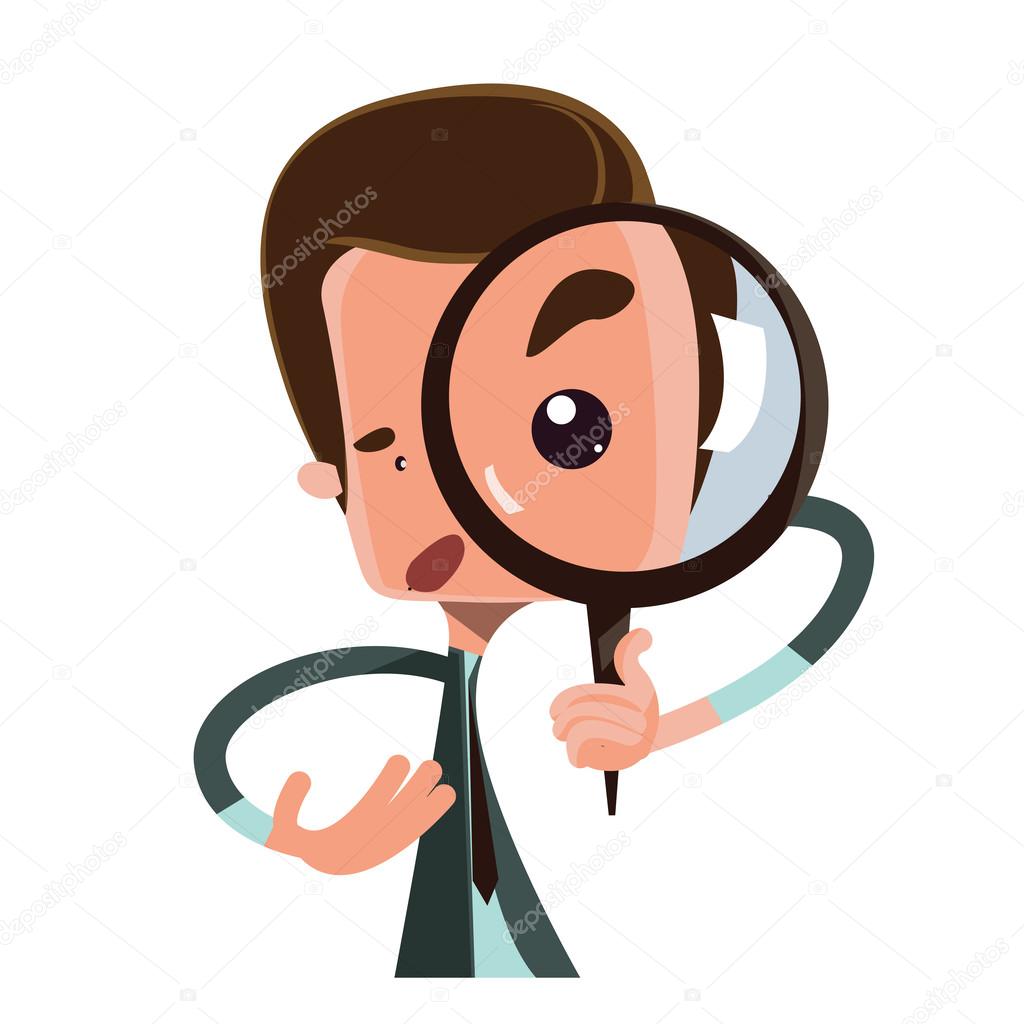 Man holding magnifying glass vector illustration cartoon character ...