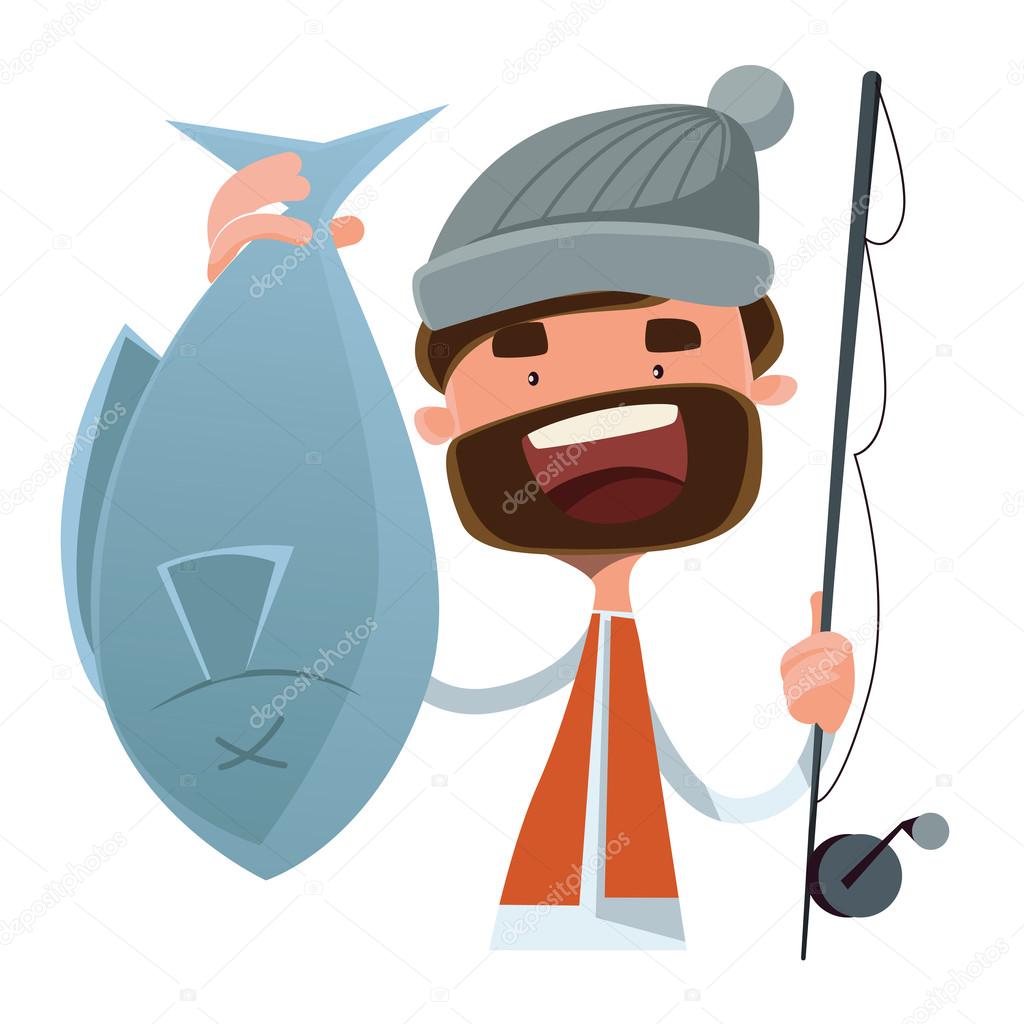 Fisherman caught fish vector illustration cartoon character Stock ...