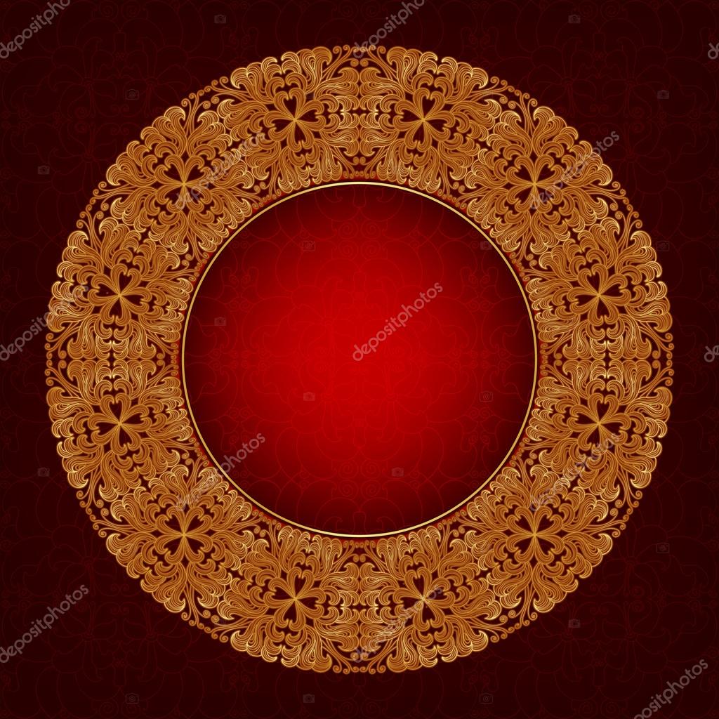Luxury gold frame on a red background. Round frame Stock Vector by ...