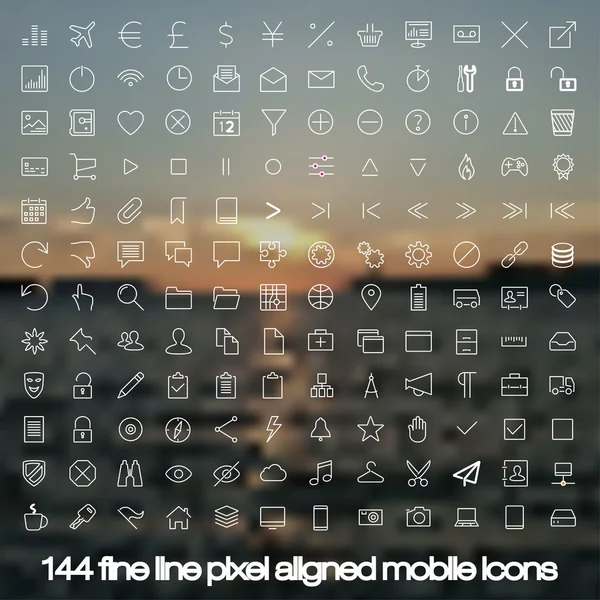 144 cutting edge modern icons for mobile interface. Fine line pixel ...