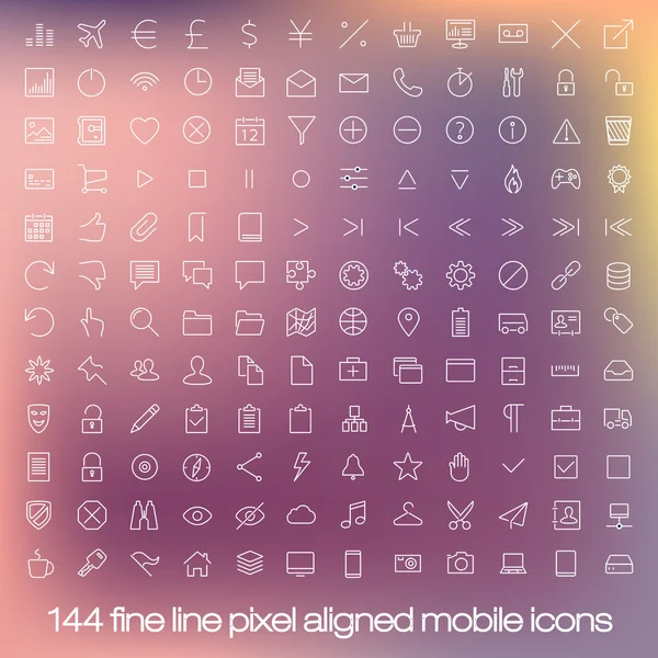 144 cutting edge modern icons for mobile interface. Fine line pixel ...