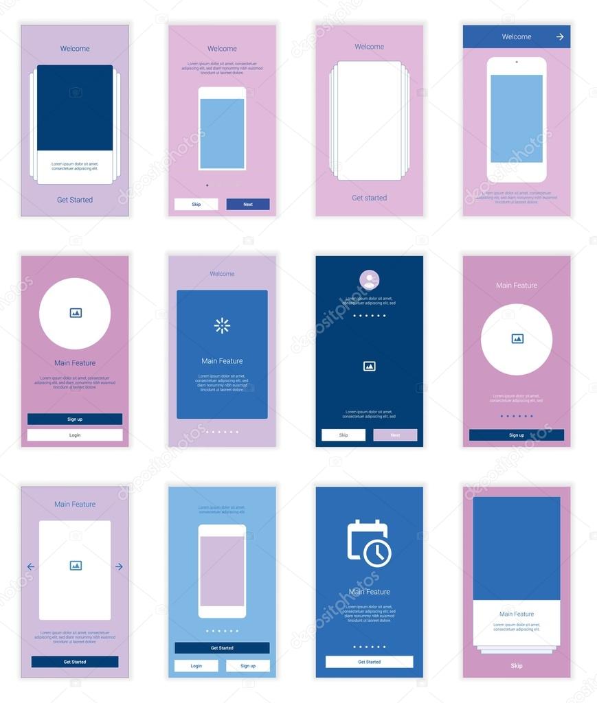 Mobile User Interface 35 Screens Wirefrme Kit for onboarding wizard ...