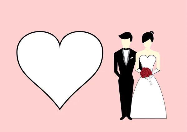 Bride and groom with heart on red background vector illustration Stock ...