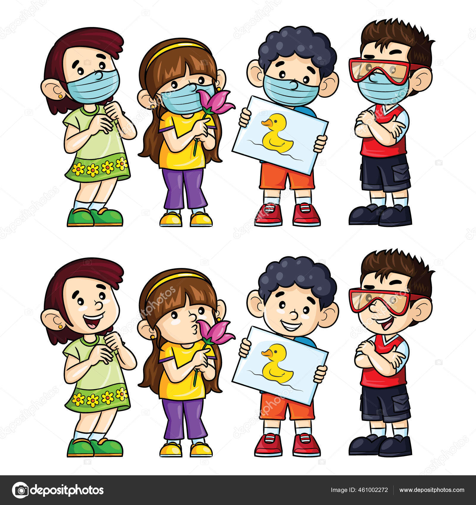 Illustration Cute Cartoon Cartoon Children Wearing Masks Stock Vector ...
