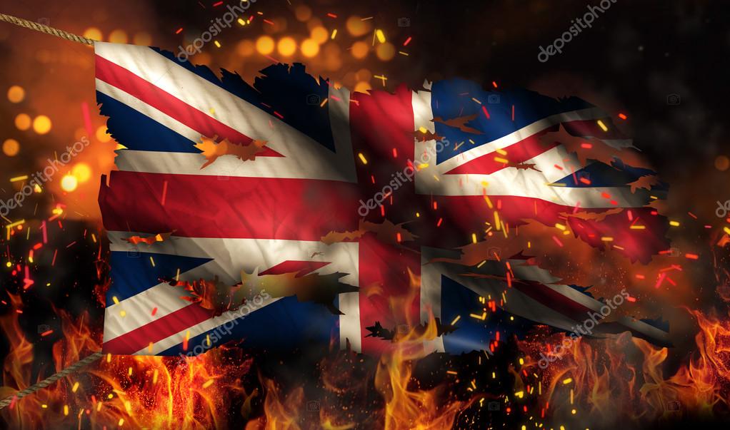 United Kingdom Burning Fire Flag War Conflict Night 3D — Stock Photo ...