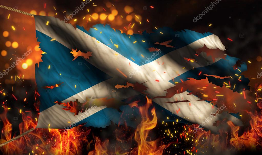 Scotland Burning Fire Flag War Conflict Night 3D Stock Photo by ...