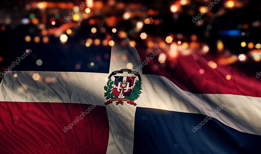 Dominican Republic National Flag Light Night Bokeh Abstract Background ...