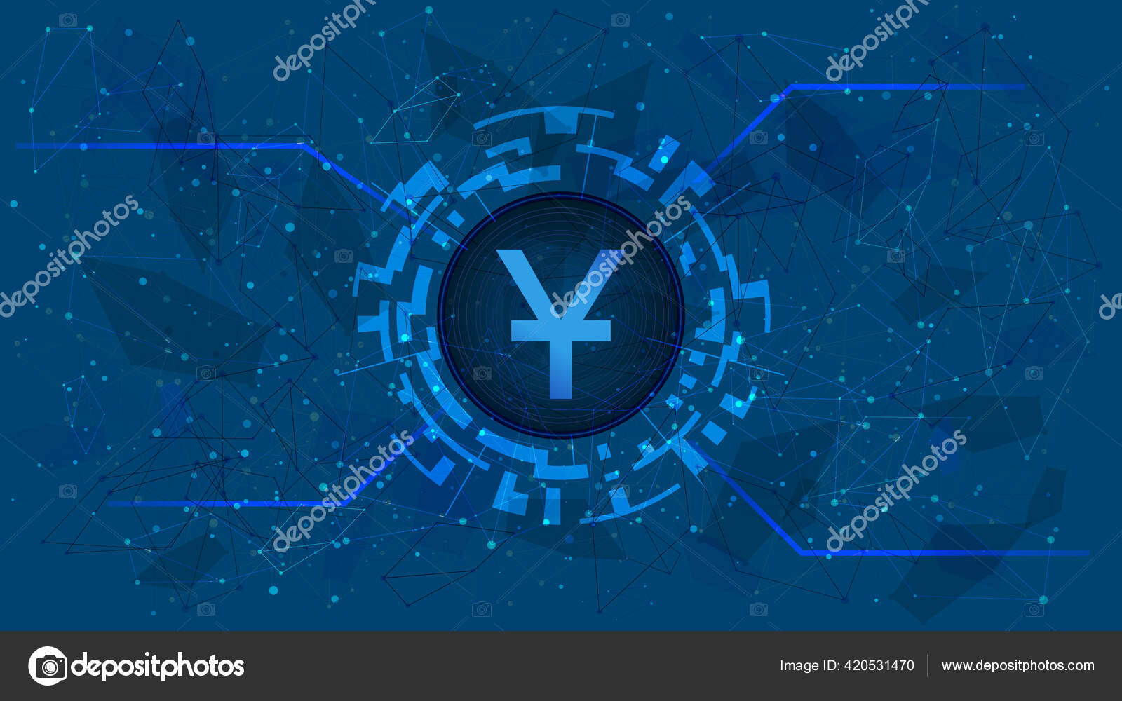 Yuan Cny Coin Symbol Circle Digital Theme Blue Background China Stock ...