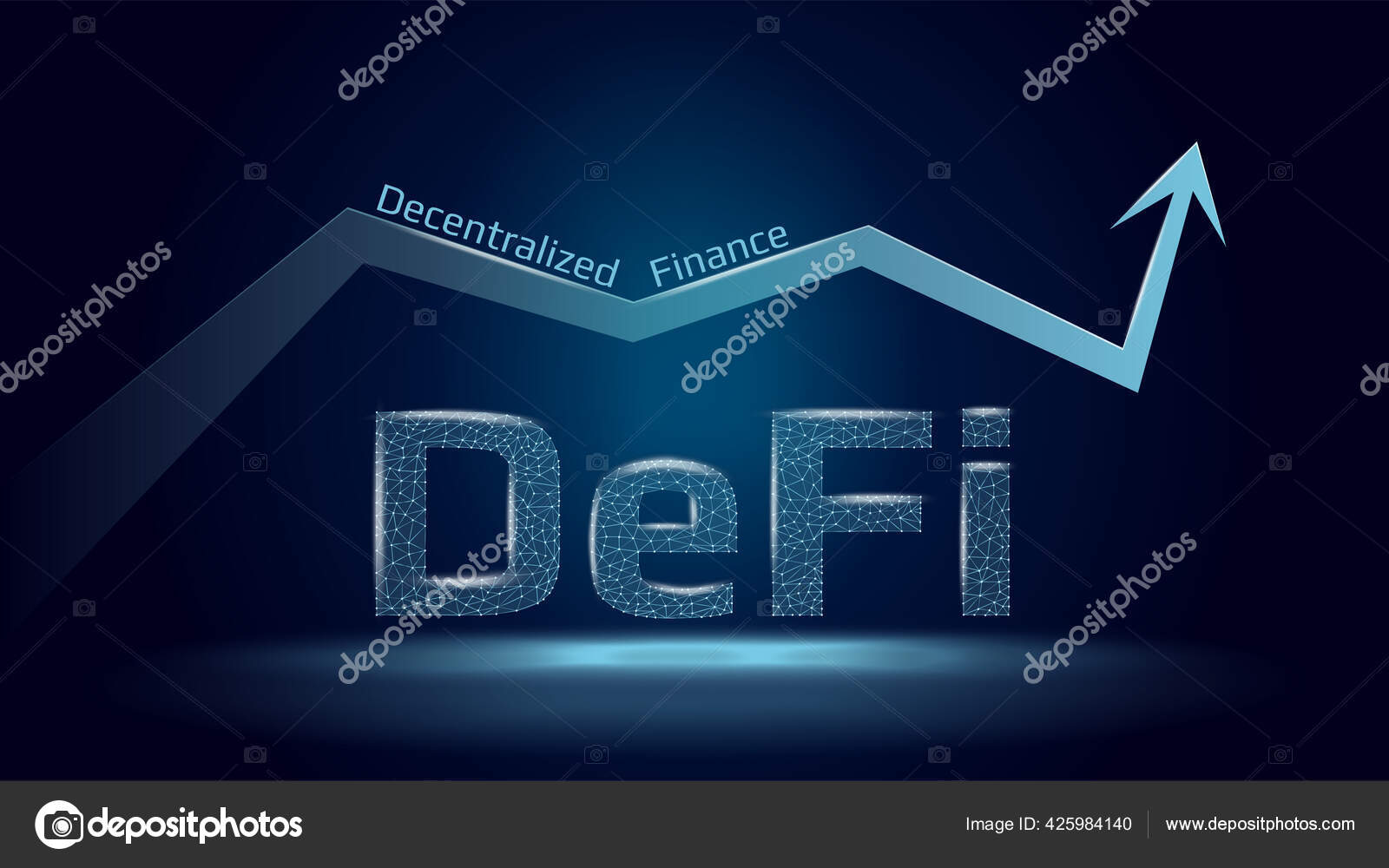 Text Defi Decentralized Finance Arrow Polygonal Wireframe Style Dark ...