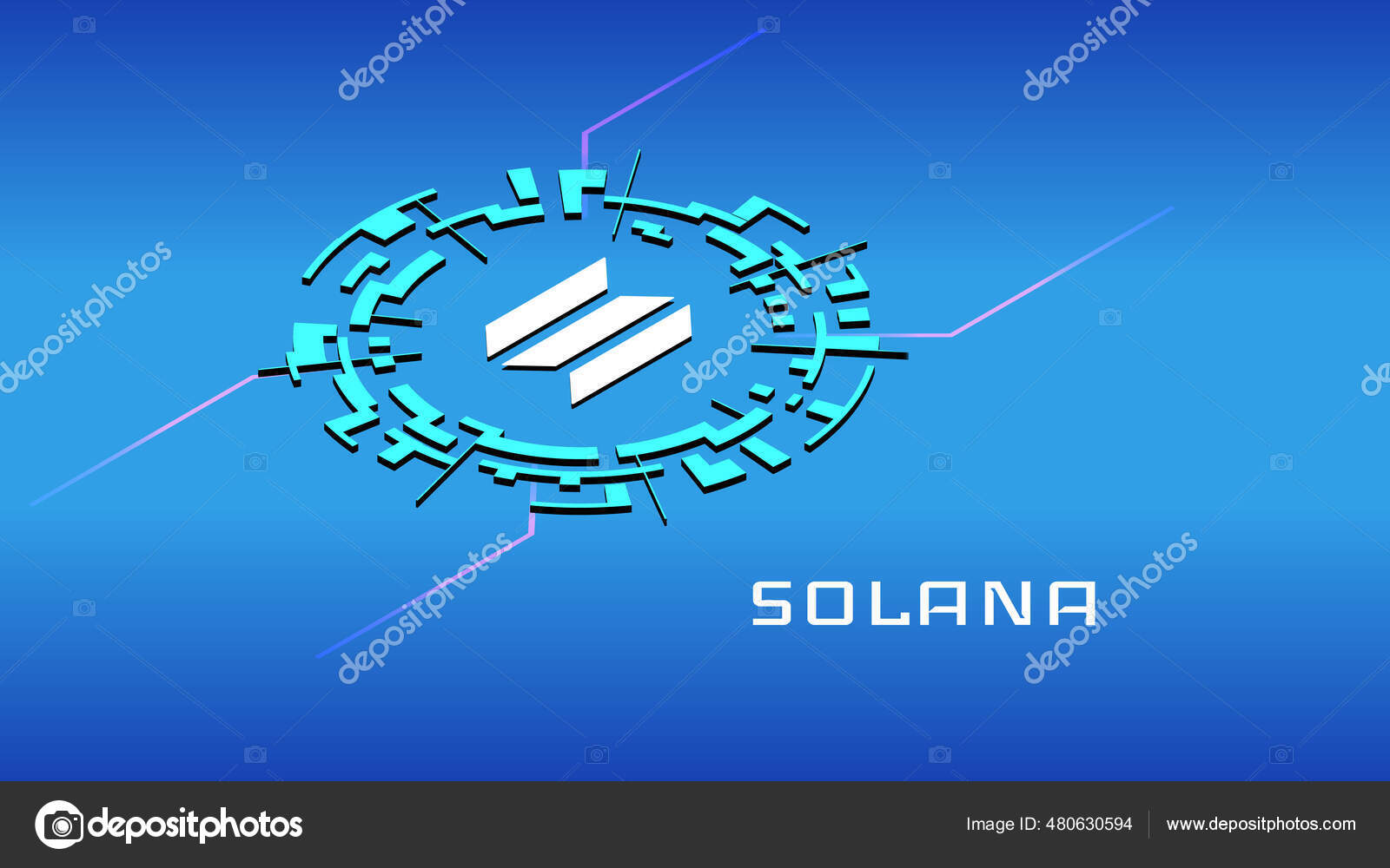 Solana Sol Isometric Token Symbol Digital Circle Blue Background ...