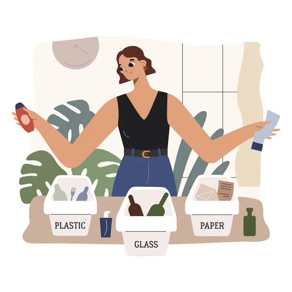 Young couple sorting plastic waste at home, separating PETE and HDPE ...