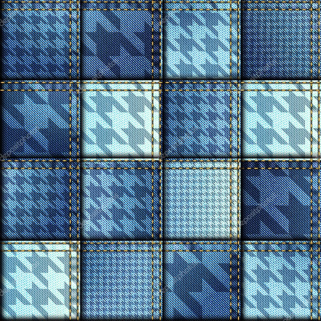 Patchwork of denim fabric. — Stock Vector © kastanka #69077617