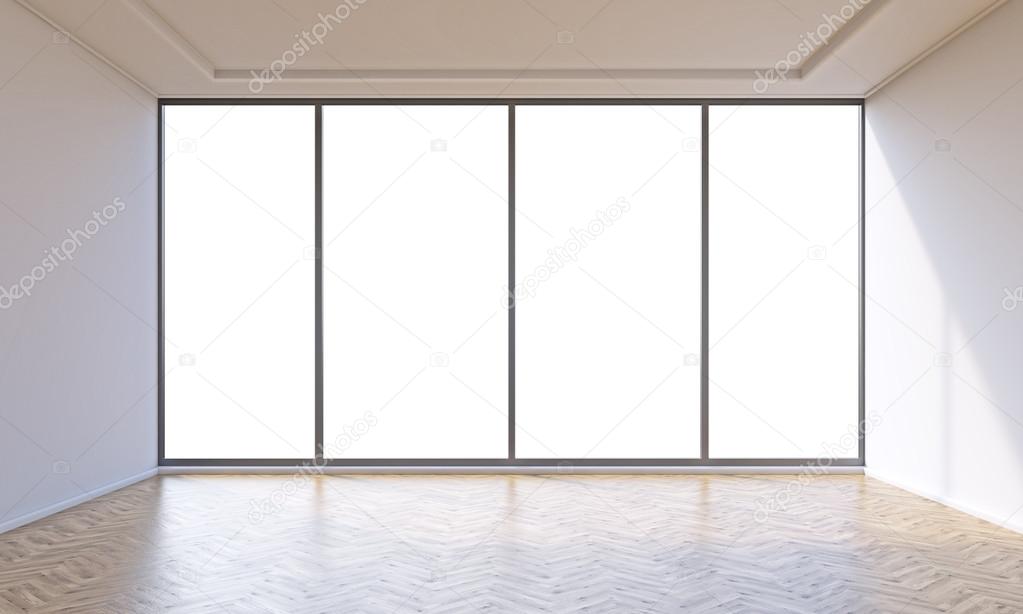 Empty office with panoramic window. Concept of new office. Mock up. 3D ...