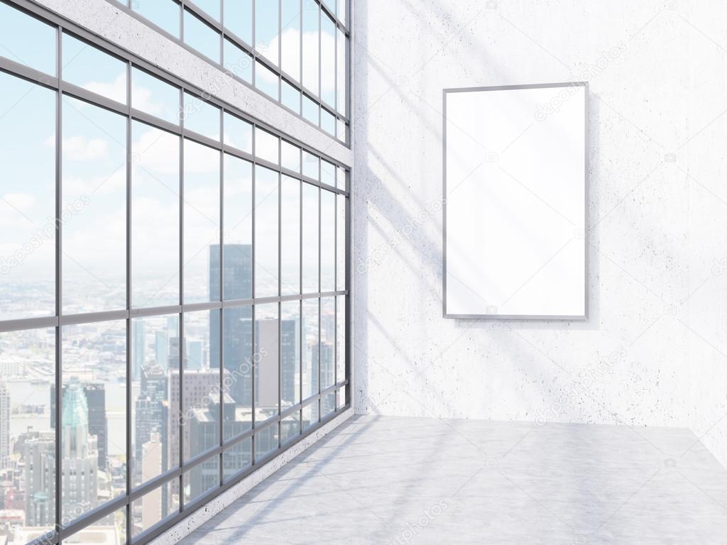 Big rectangle frame on wall in office, window with New York view on ...
