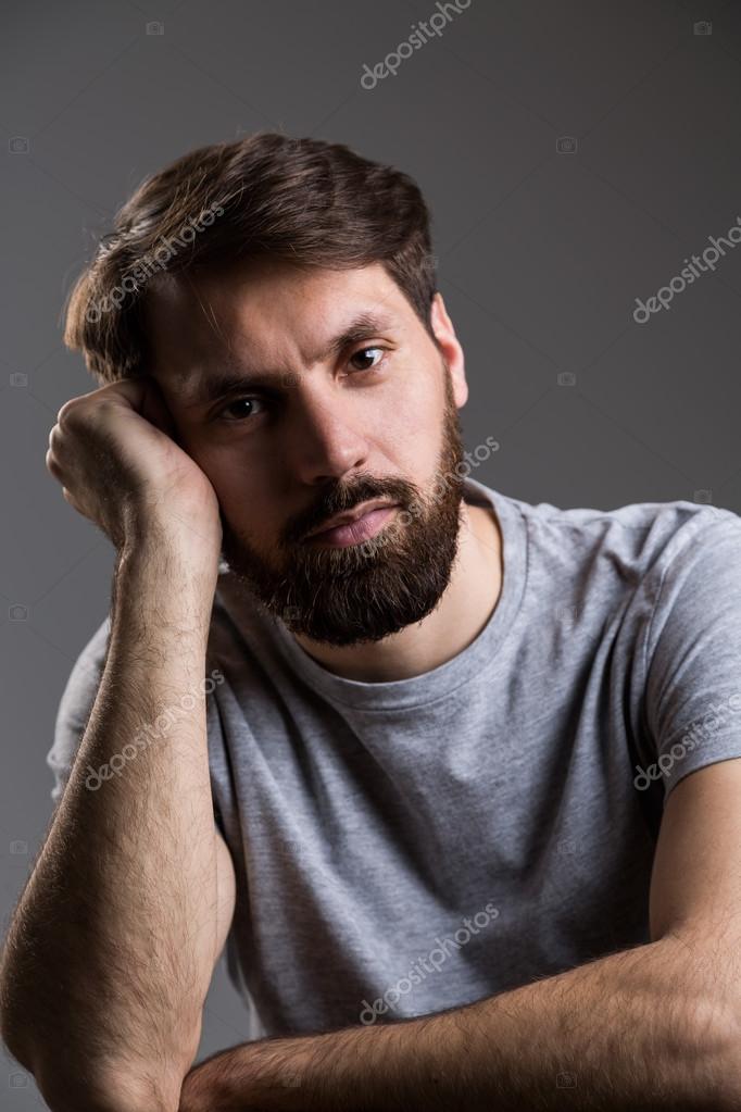 Man head leaning on hand — Stock Photo © denisismagilov #107263784