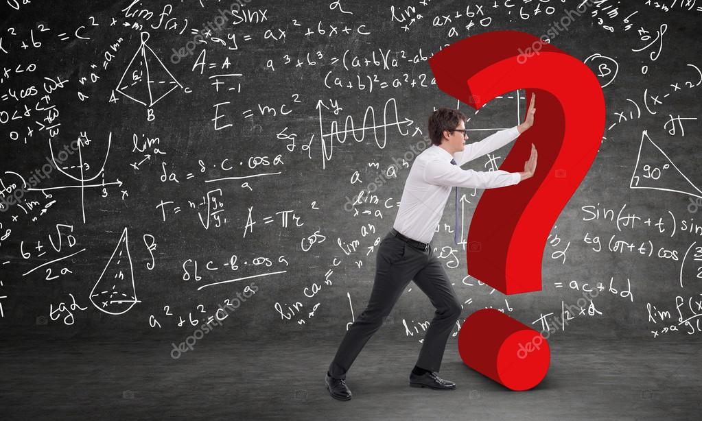 Man pushing question mark Stock Photo by ©denisismagilov 109644152