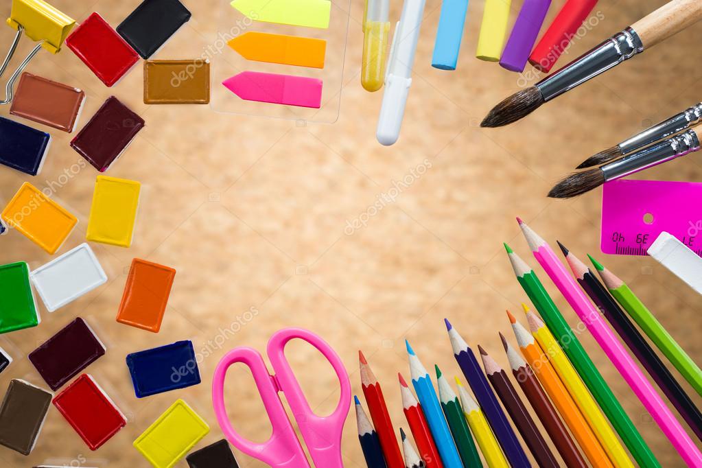 Drawing tools on cork background Stock Photo by ©denisismagilov 109741560