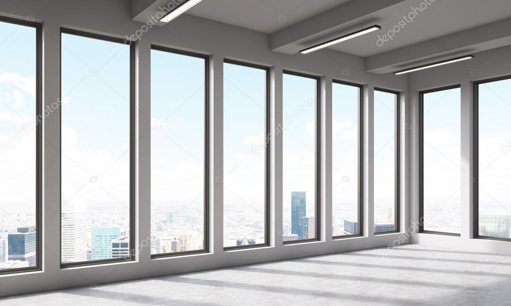 Big empty office room with panoramic windows Stock Photo by ...