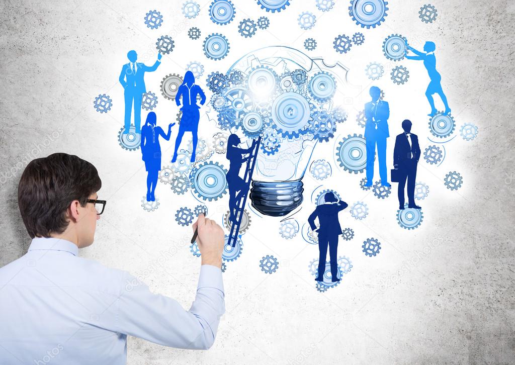 Man drawing teamwork sketch Stock Photo by ©denisismagilov 116852516