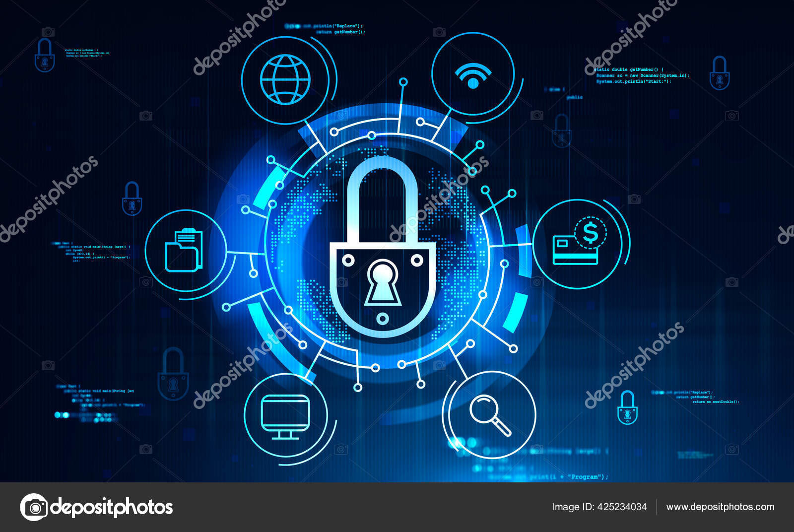 Futuristic Cyber Security Interface Padlock Icons Blue Background Concept Data — Stock Photo ...