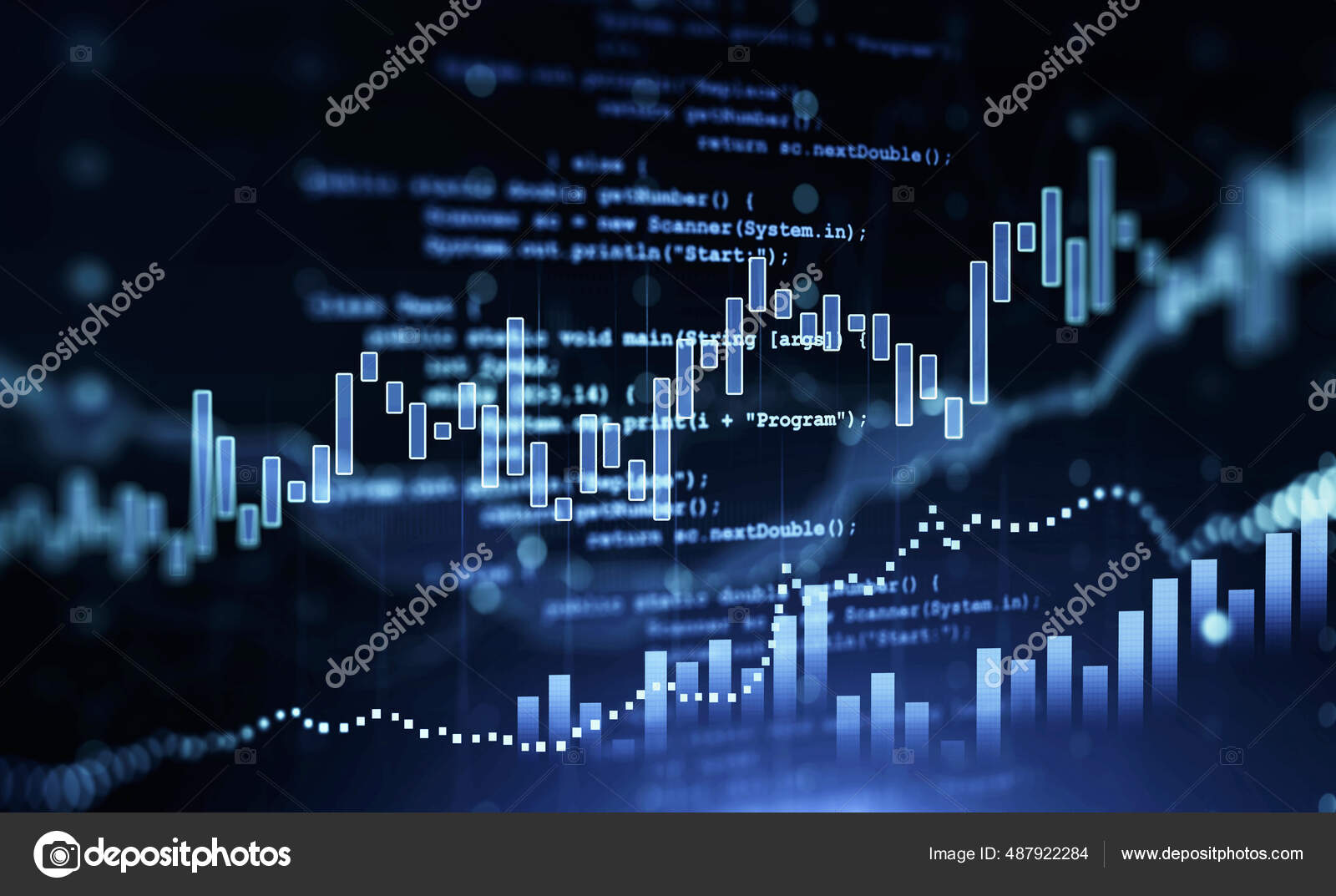Dark Background Program Scripts Three Rising Diagrams Light Shades Blue ...