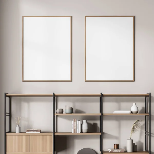 Free Standing Decorative Bookcase Beige Waiting Room Interior Wall Open ...