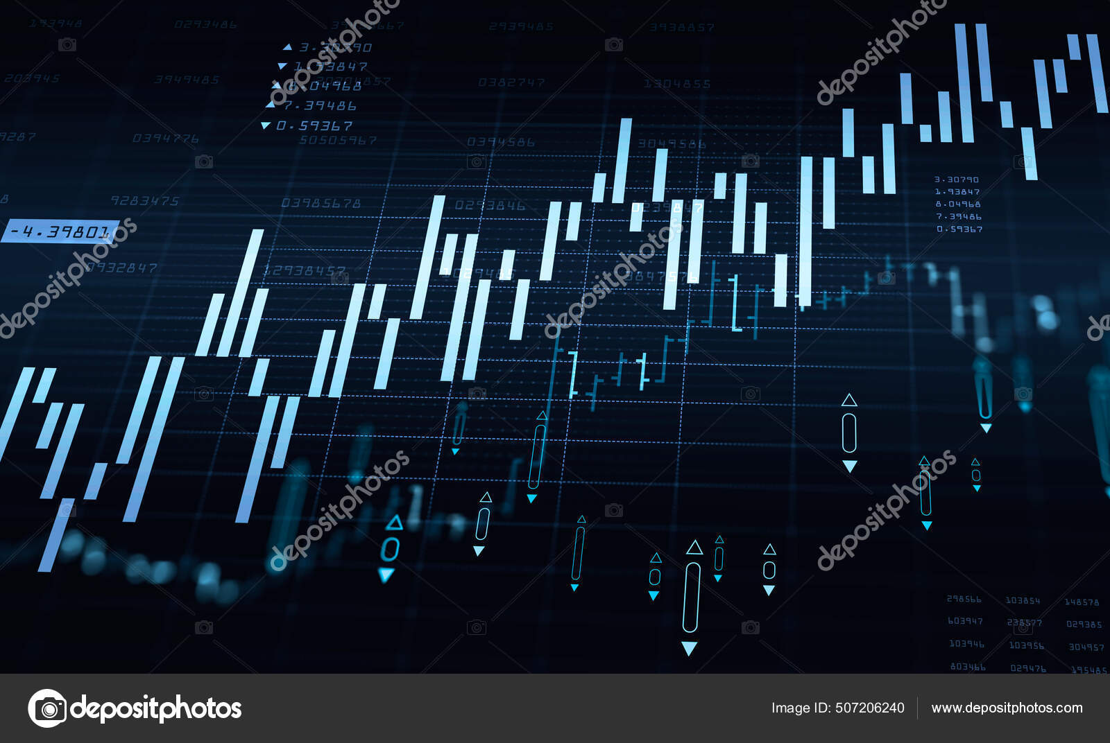 Rising Trading Forex Bar Chart Indicators Table Data Dark Blue — Stock ...