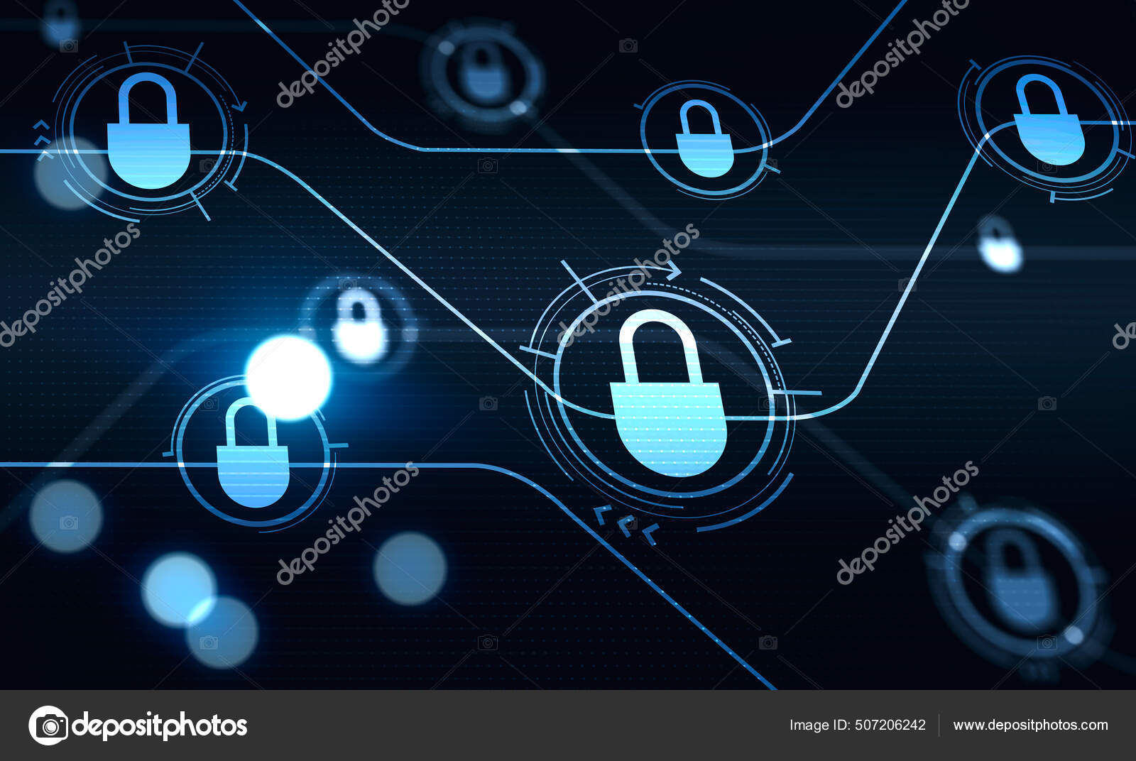 Futuristic Glowing Cyber Security Interface Dark Blue Background ...