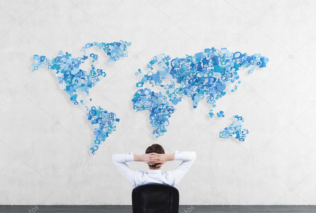 Businessman looking to world map — Stock Photo © denisismagilov #62434711