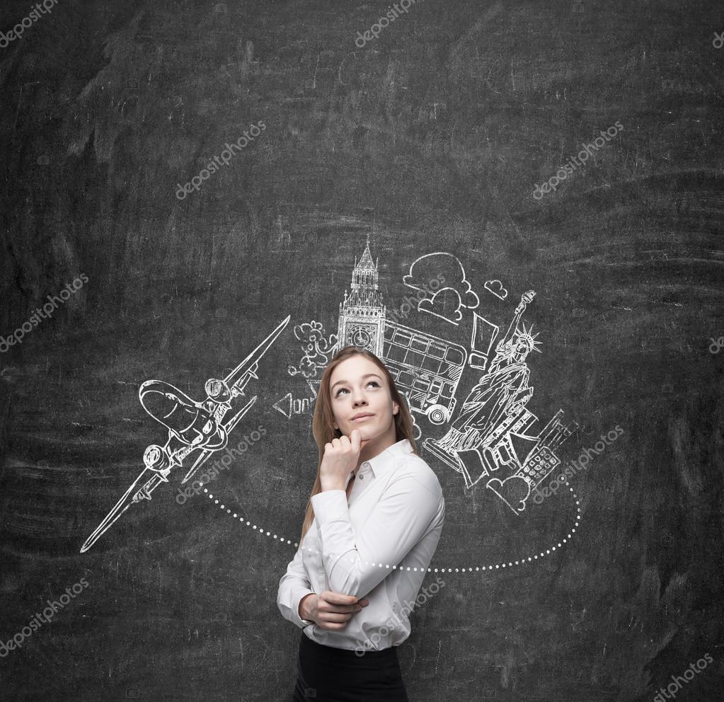 Beautiful blonde traveller is thinking about an amazing trip. London ...