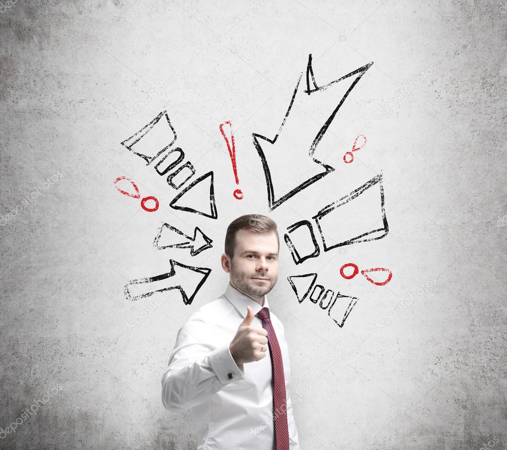 Confidence manager knows how to deal with some problem. Drawn arrows ...