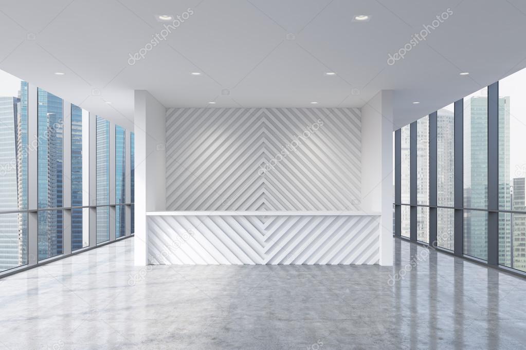 A reception area in a modern bright clean office interior. Huge ...