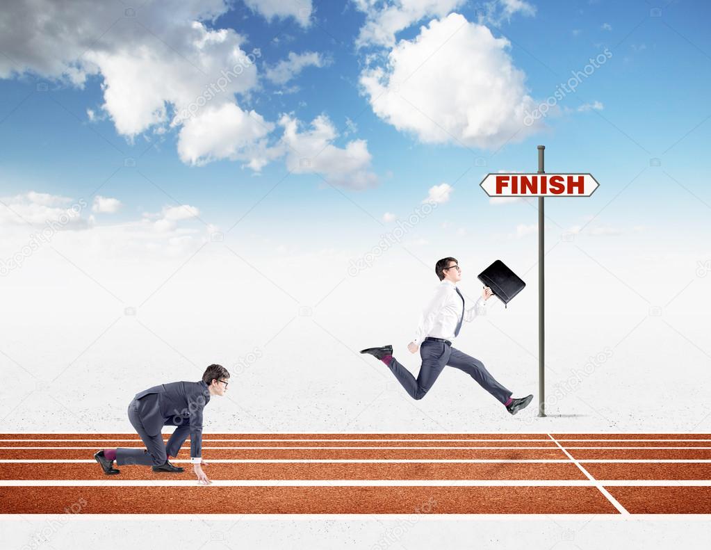 Two young businessmen competing on the track. — Foto de stock ...