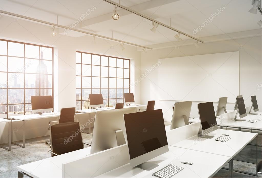 Open space office with computers Stock Photo by ©denisismagilov 96676816