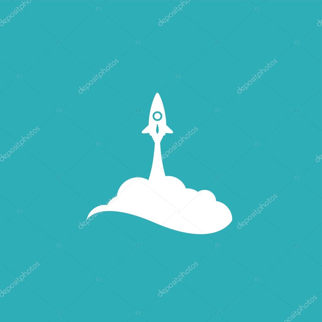 White rocket and cloud, icon in flat style isolated on blue background ...